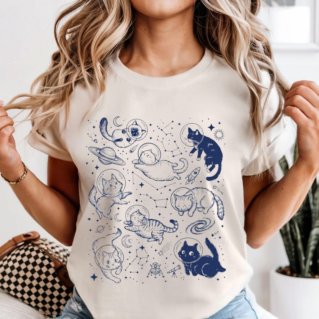 Space Cat Shirt Astronaut Kitten in Space Tee Funny Gift for Her Cats ...