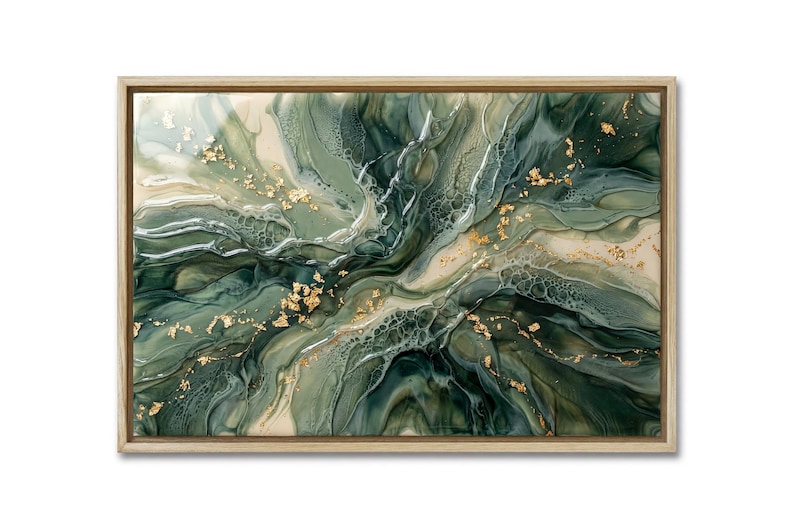 Sage Green Abstract Resin Canvas, Soft Minimalist Living Room Styling ...