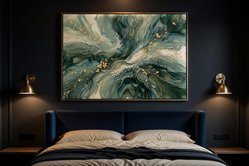 Sage Green Abstract Resin Canvas, Soft Minimalist Living Room Styling ...
