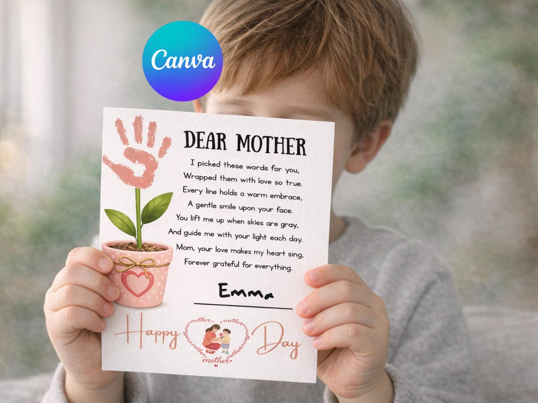 Editable Flower Handprint Craft Art, DIY Keepsake Gift Card, Gift for ...