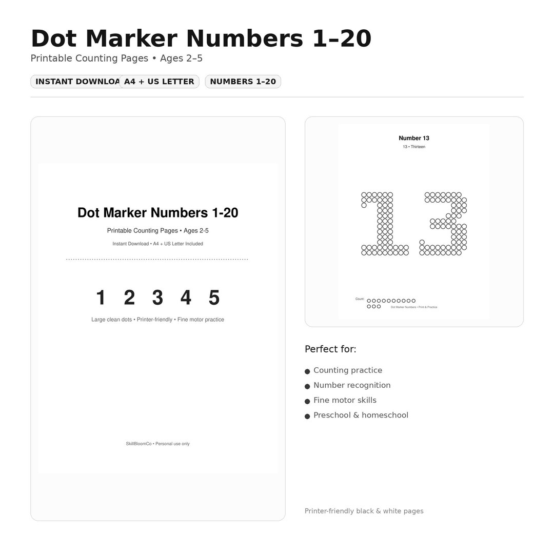 Dot Marker Numbers 1-20 Printable PDF | Do A Dot Number Worksheets ...