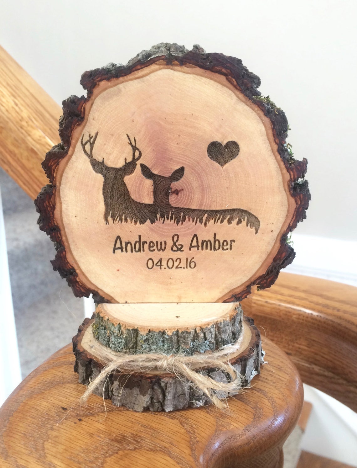 Engraved Wood Slice Deer Cake Topper: Rustic Wedding Anniversary - Etsy