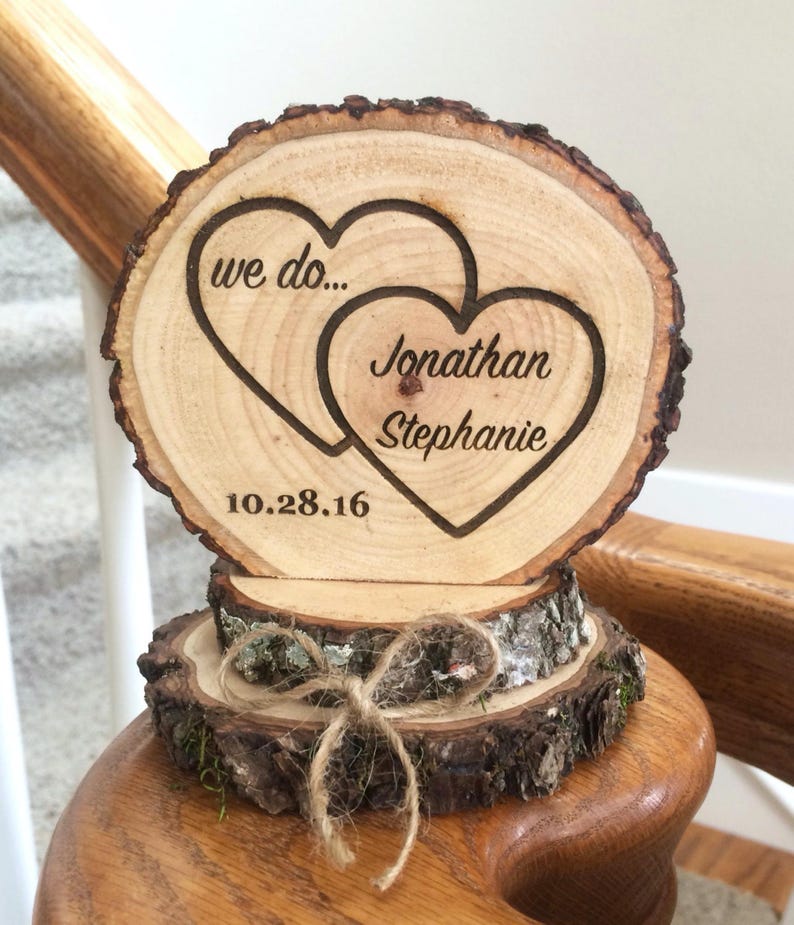 Engraved Wood Slice Cake Topper: Rustic Heart Wedding Keepsake - Etsy