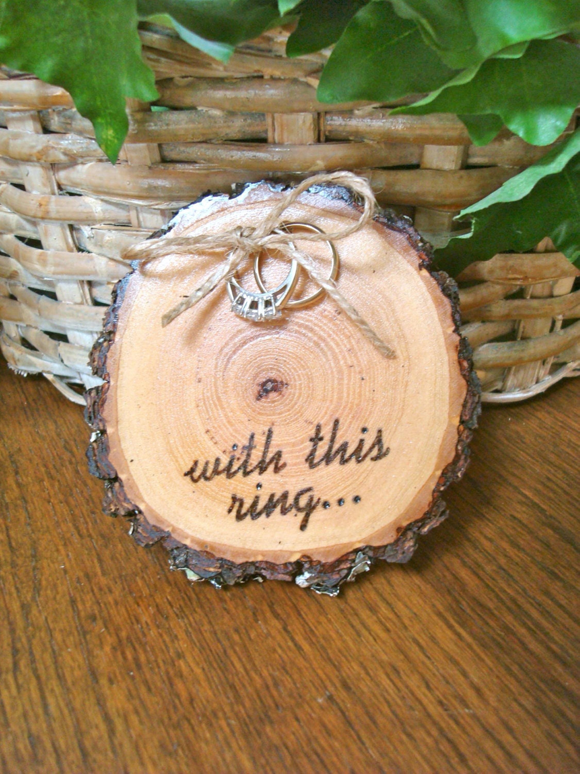 Rustic Wedding Ring Holder Wood Slice Ring Bearer Pillow With This Ring Etsy
