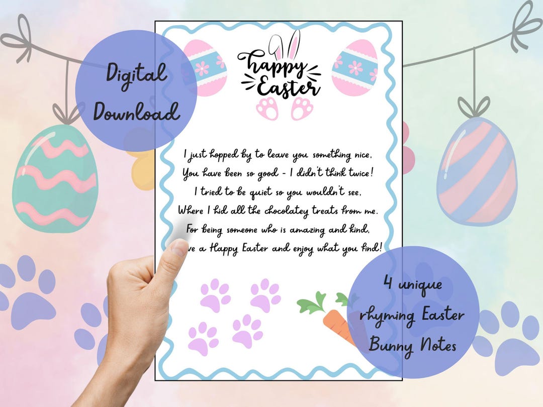 Easter Bunny Letter, Colourful Rhyming Note, Children's Poem (digital ...