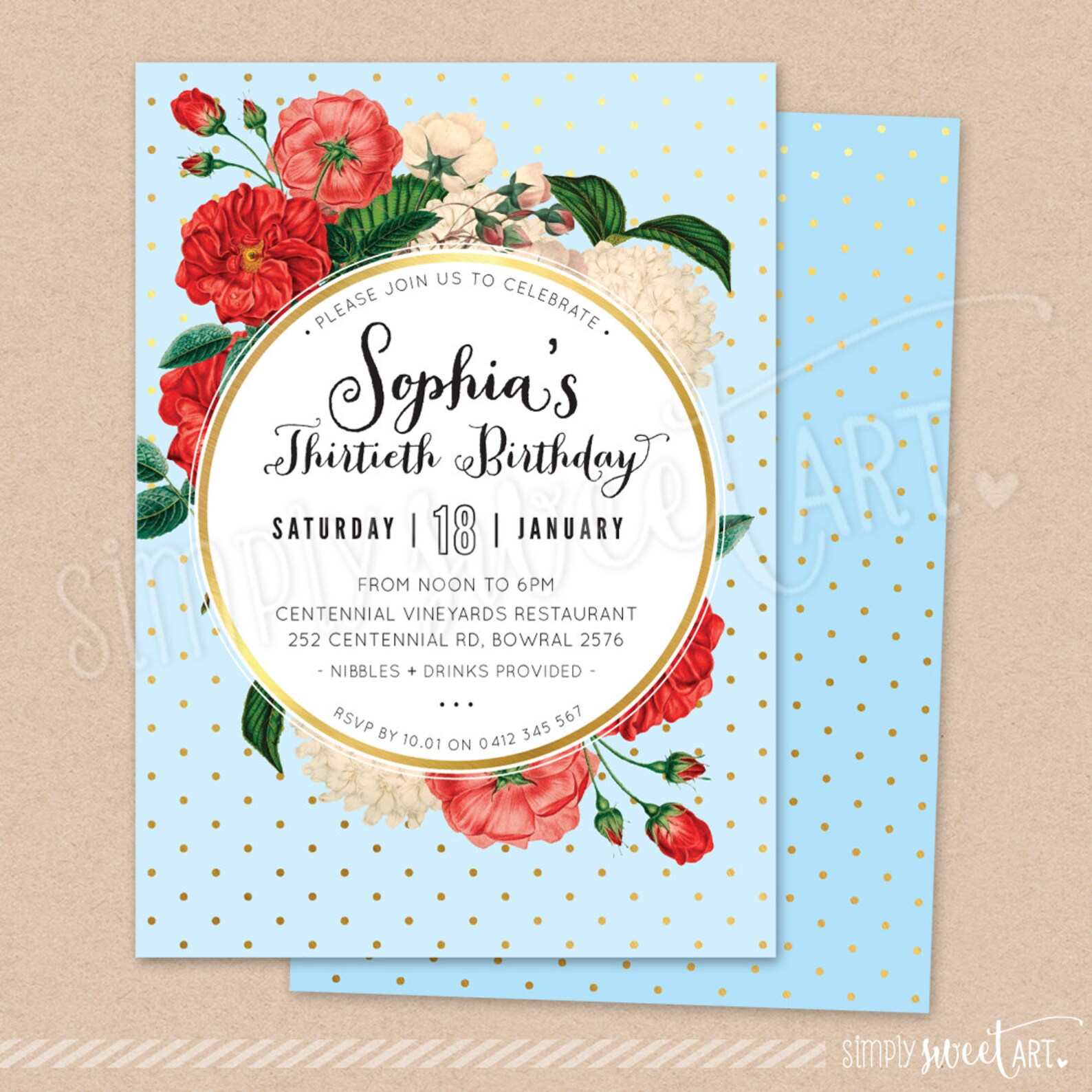 BY0334 DIGITAL Birthday Party Invitation - Shabby Chic Vintage Floral ...