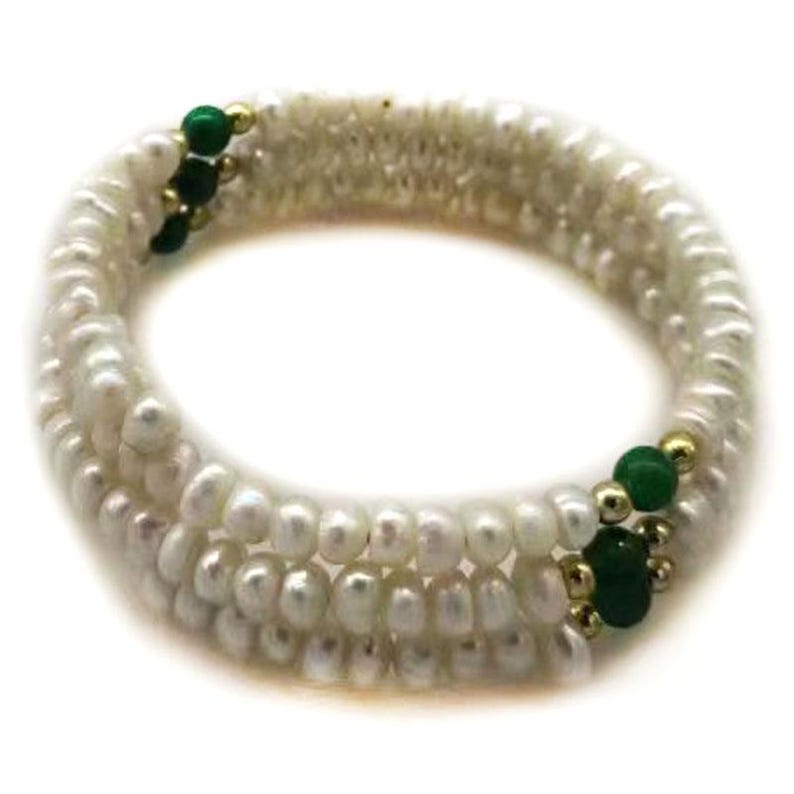 18 Inches Natural White Pearl and Blue Jade Memory Wire Bracelet - Etsy UK