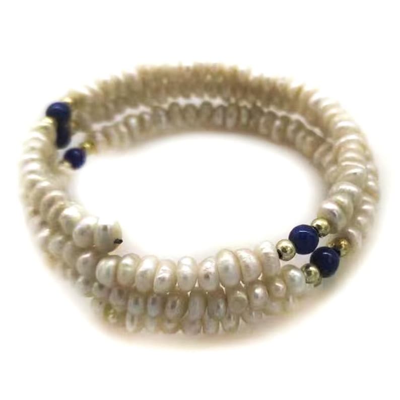 18 Inches Natural White Pearl and Blue Jade Memory Wire Bracelet - Etsy UK