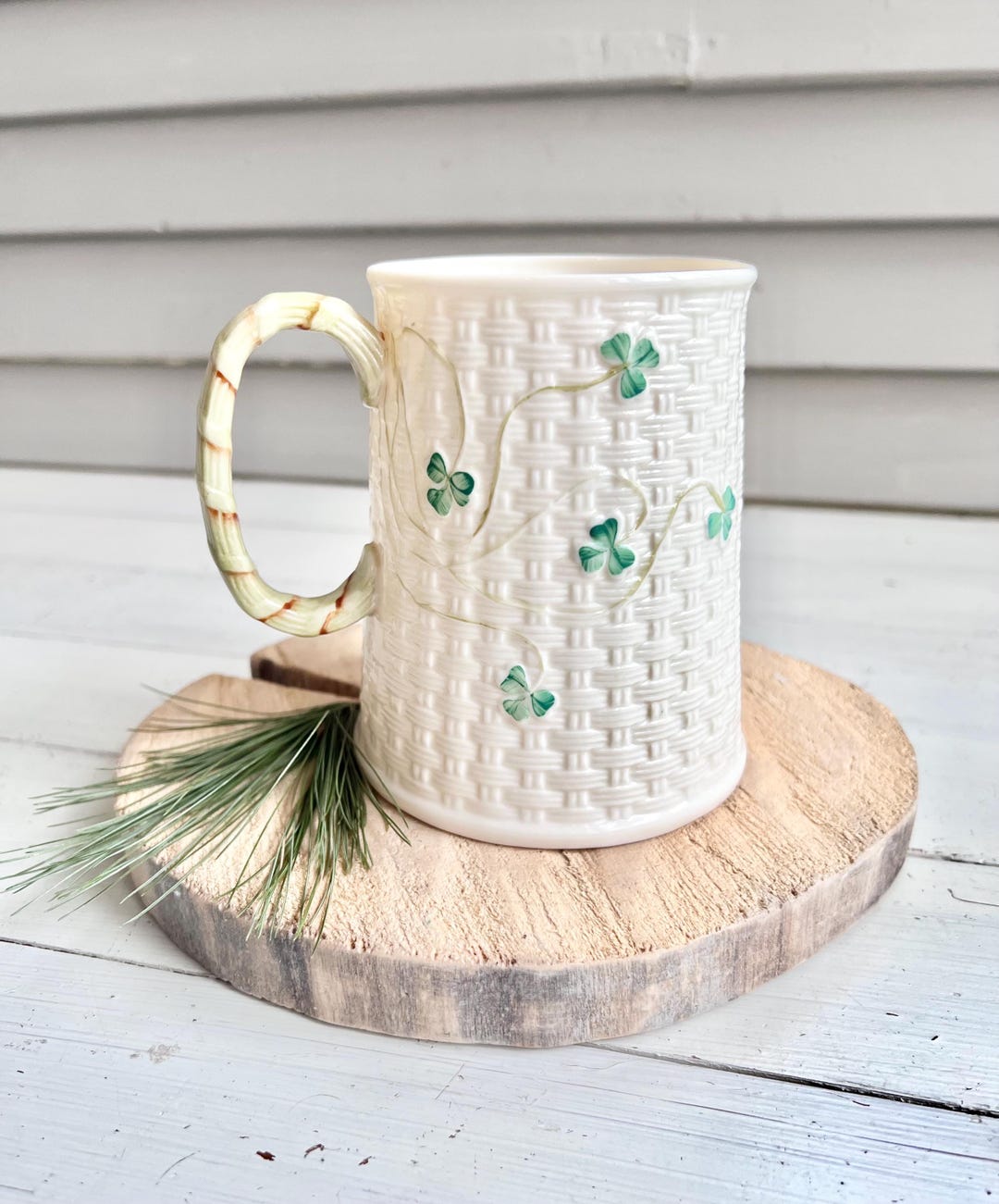 Vintage Belleek Shamrock Basketweave Mug - Etsy