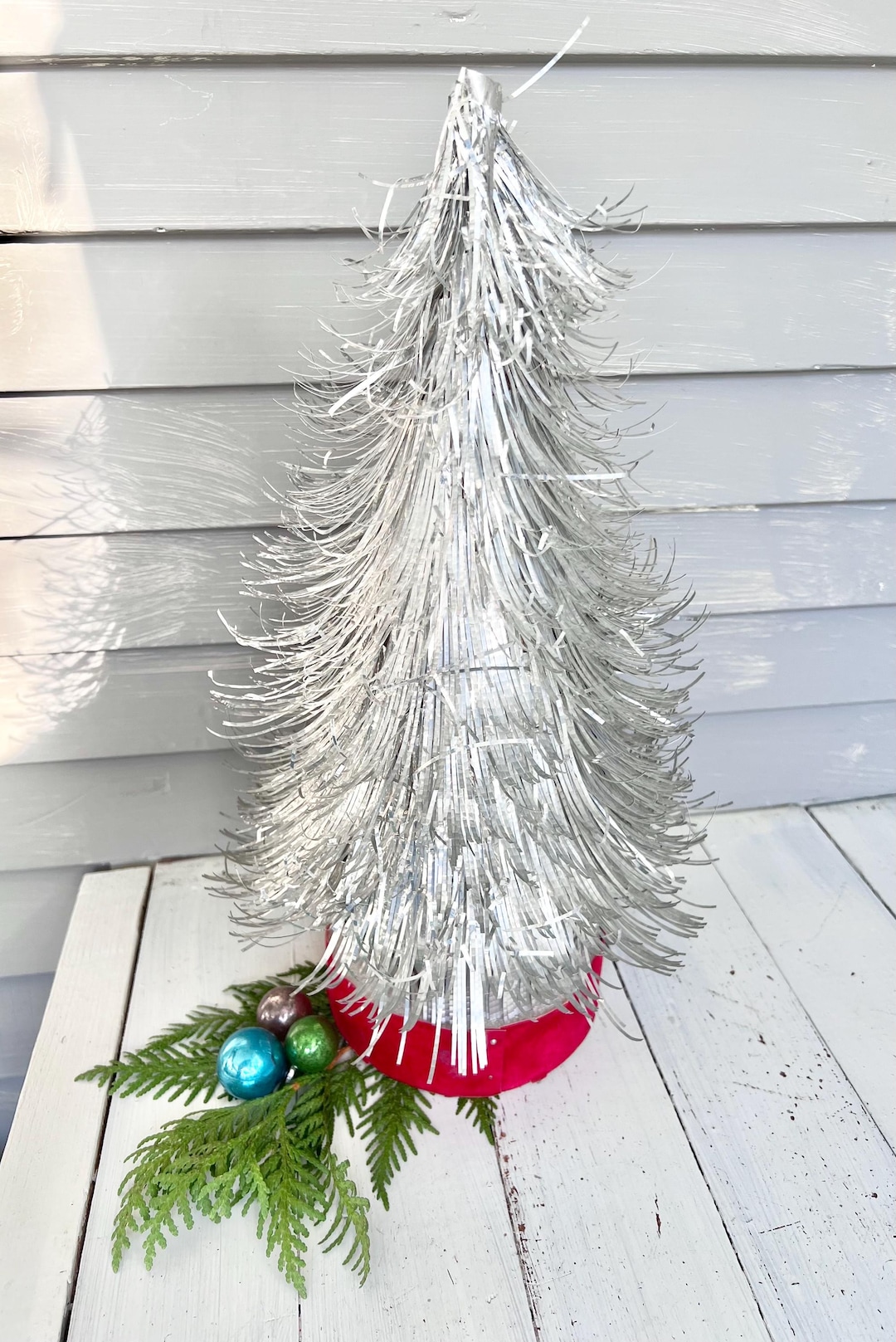 1960-70s MCM Silver Tinsel Table Top Tree - Etsy
