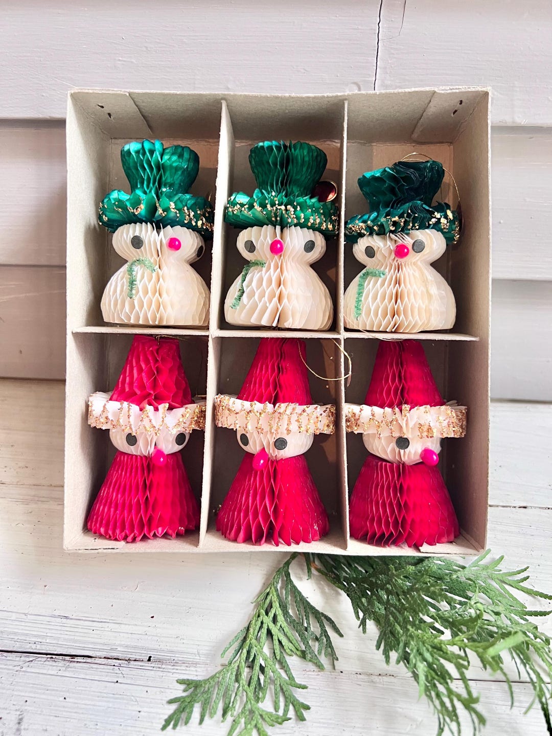 1950’s Made in Japan 6 Honeycomb Santa & Snowman Ornaments - Etsy
