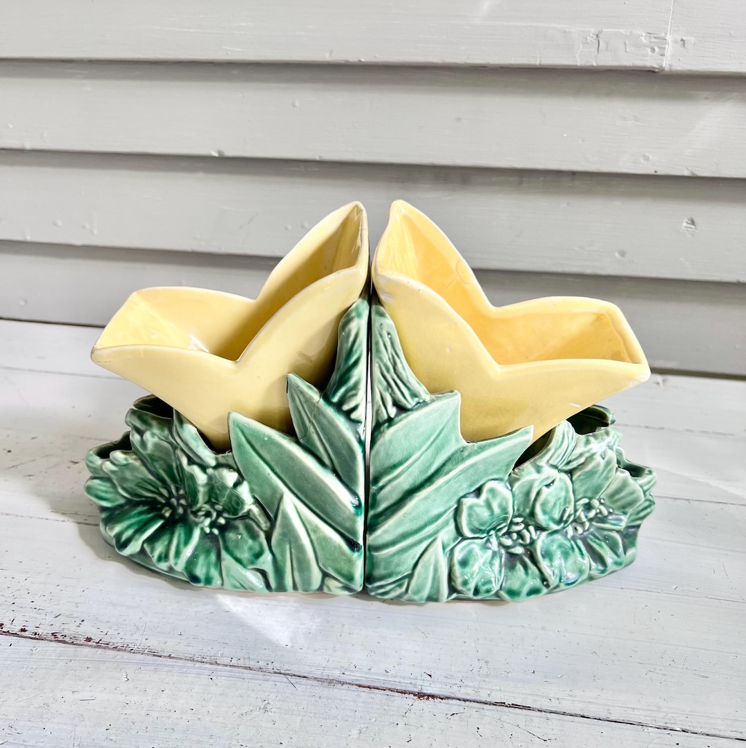 Midcentury Floral Mccoy Bookend + Vase Set - Etsy