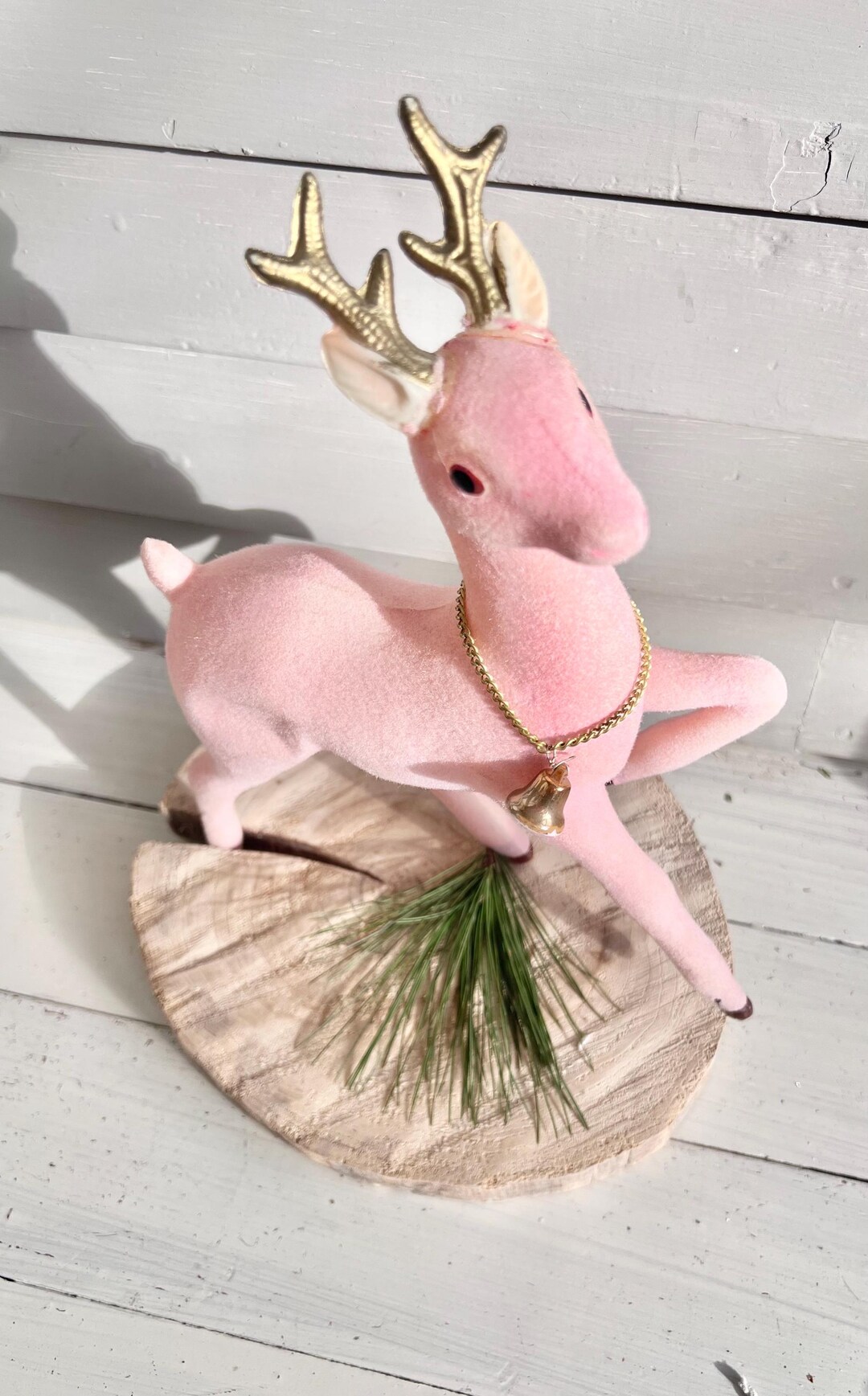 Rare Midcentury Pink Large 10” Flocked Deer - Etsy