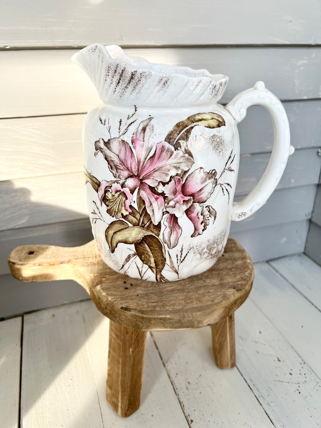 Large Gorgeous Floral Ironstone Pitcher - Etsy