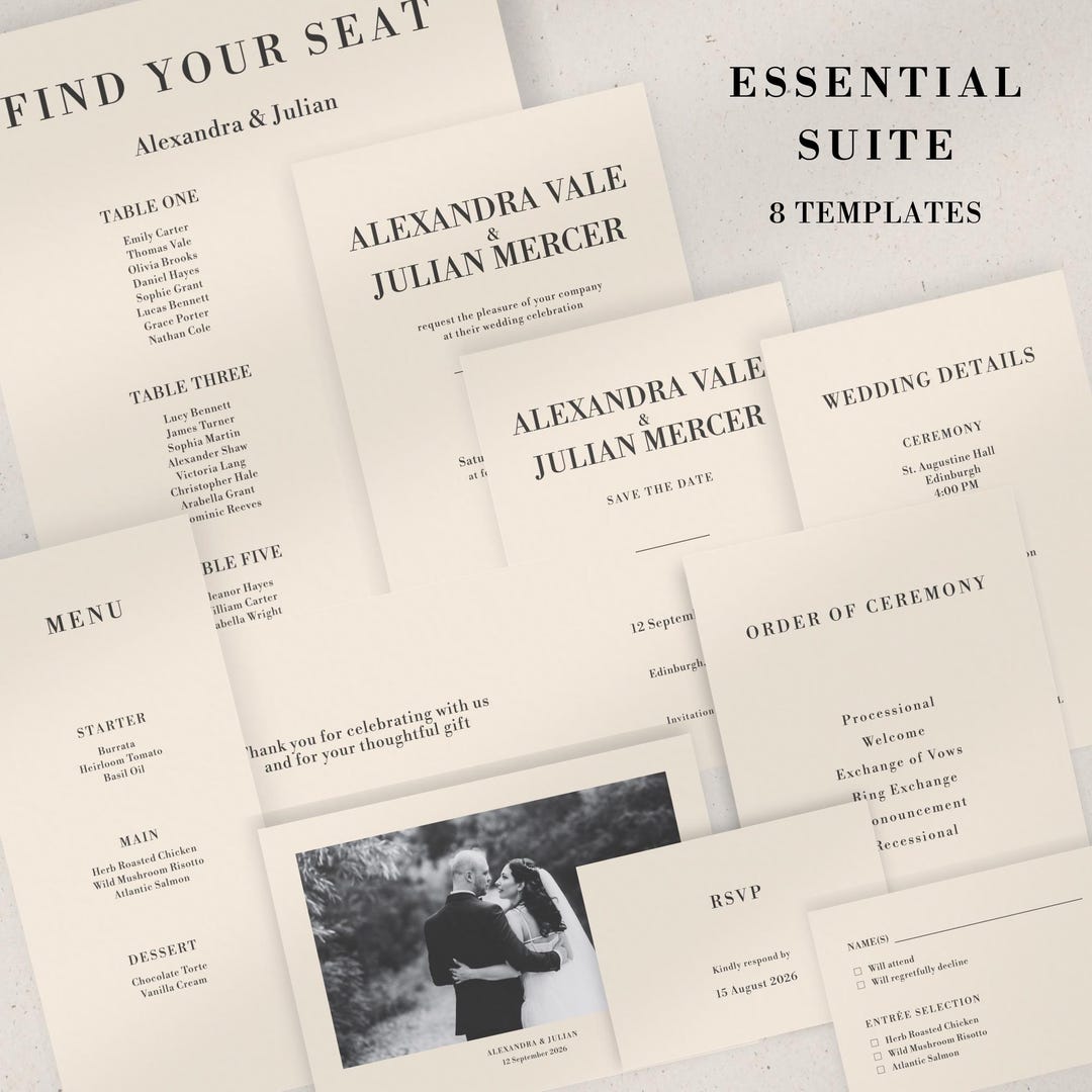Minimal Wedding Invitation Complete Suite Template | Modern Simple ...