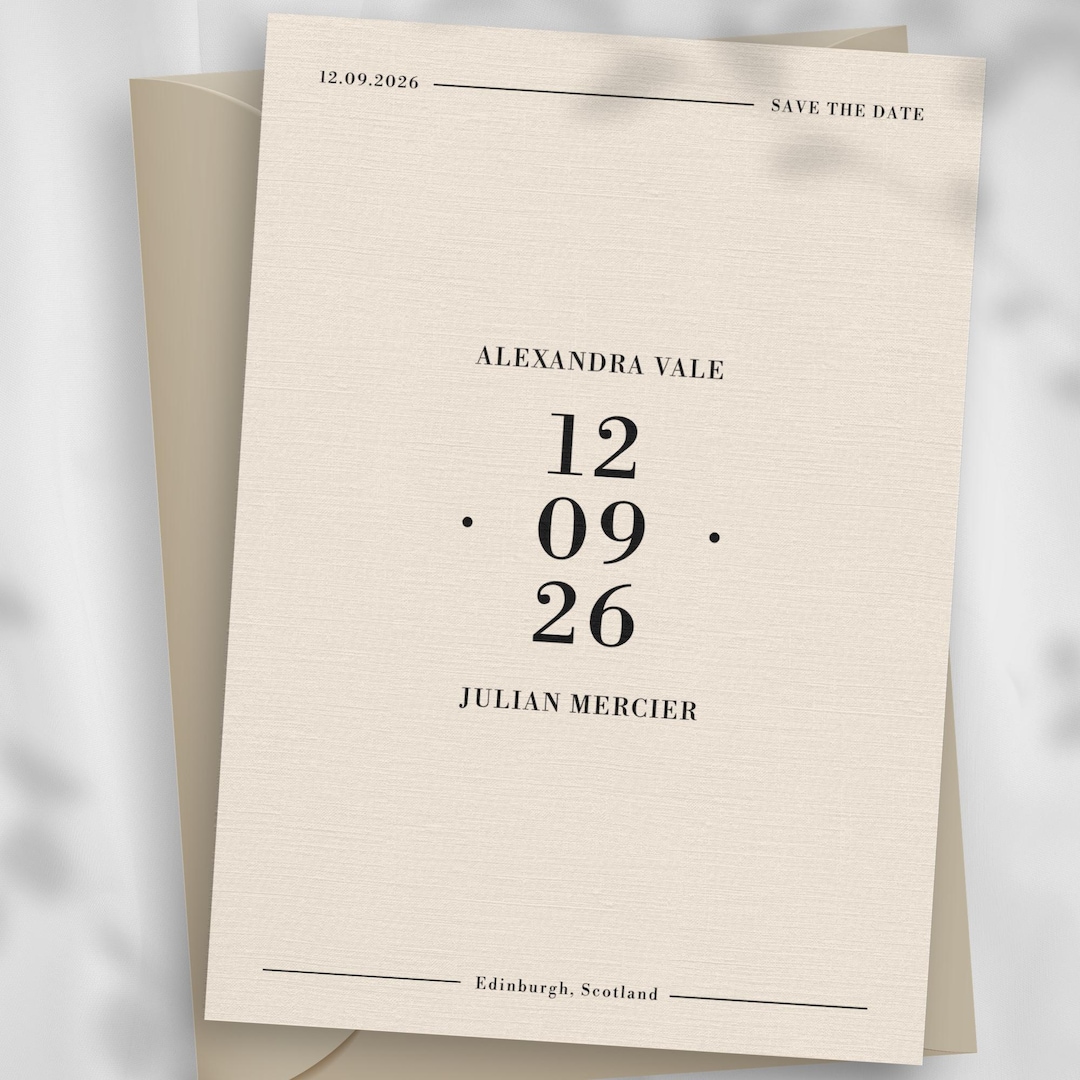 Modern Minimal Save the Date Template | Clean Serif Canva Wedding ...