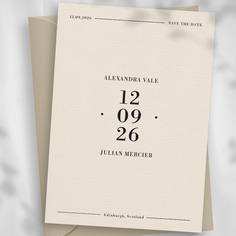 Modern Minimal Save the Date Template | Clean Serif Canva Wedding ...