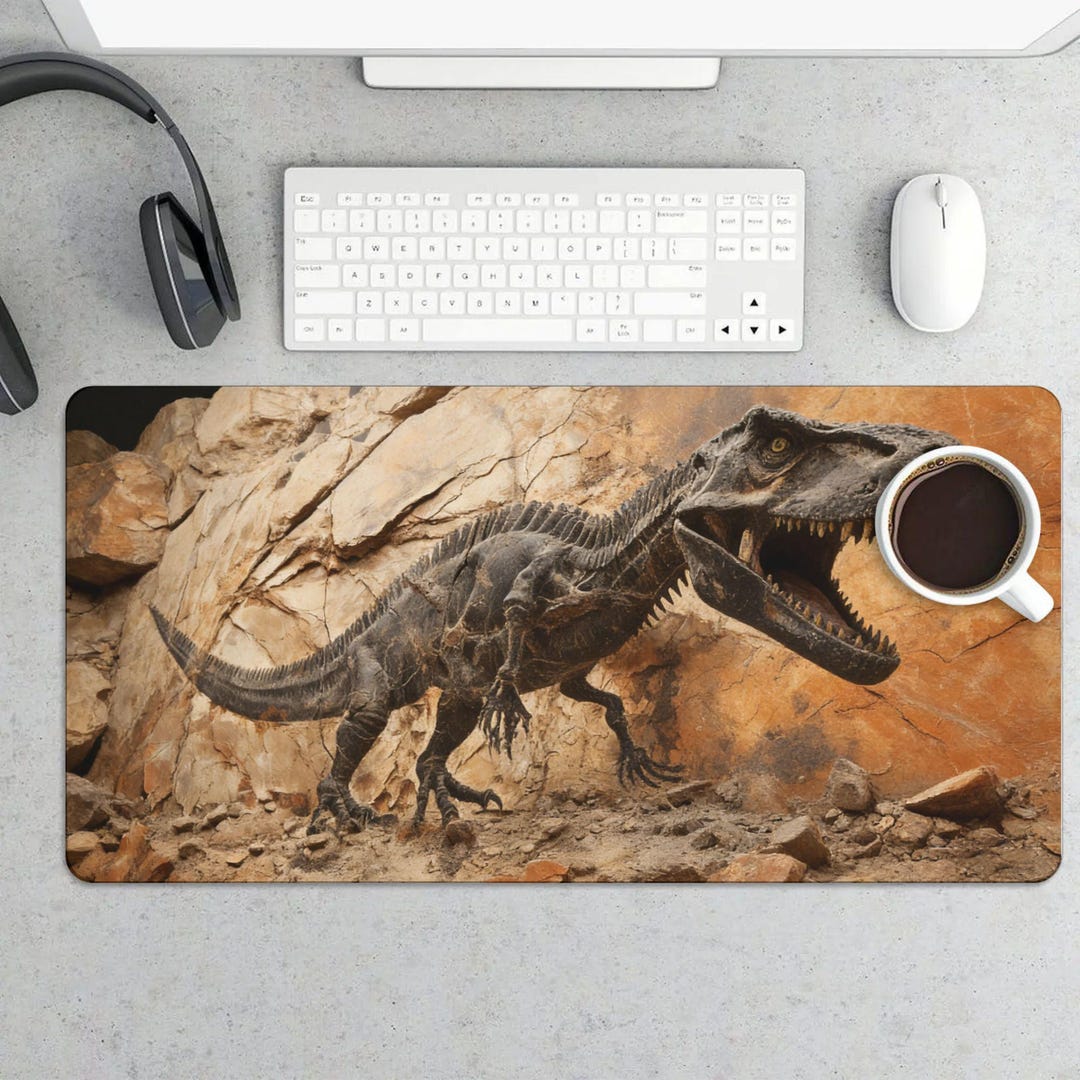 Realistic T-rex Skeleton Mouse Pad, Fossil Gaming Mat, Brown Earth Tone ...