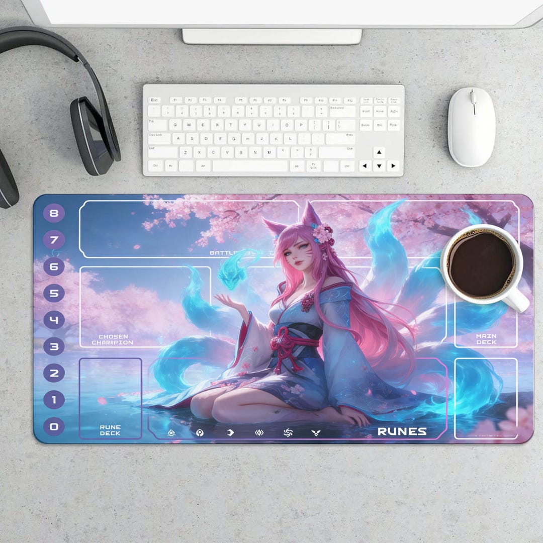 Nine-tailed Fox Runes Playmat – Anime Cherry Blossom Gaming Desk Mat ...