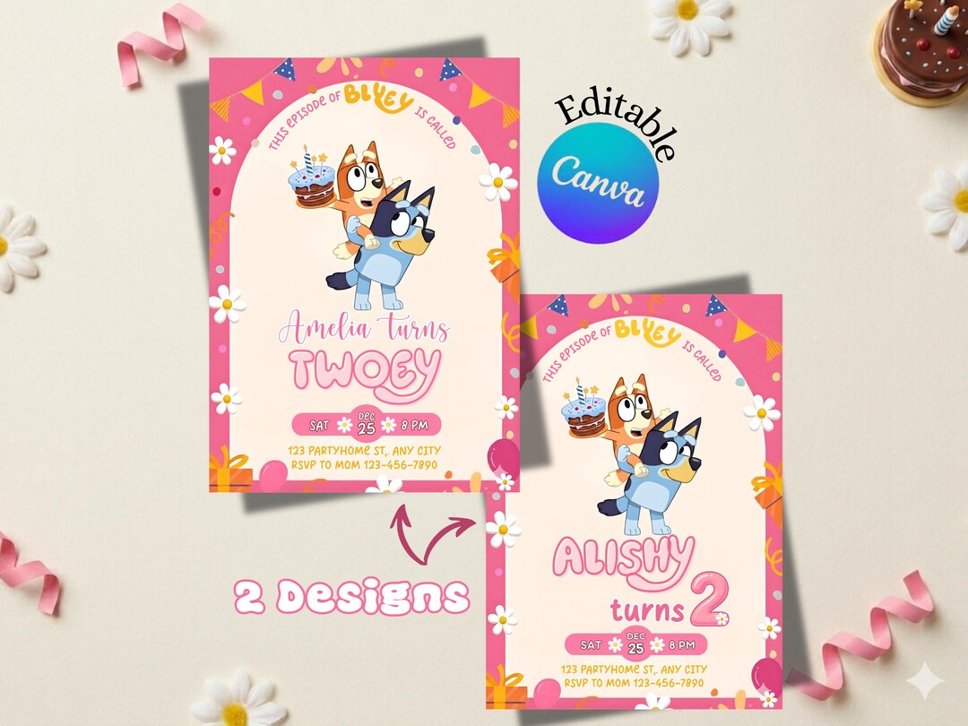 Bluey Twoey Birthday Invitation, Bing Birthday Invitation, Editable ...