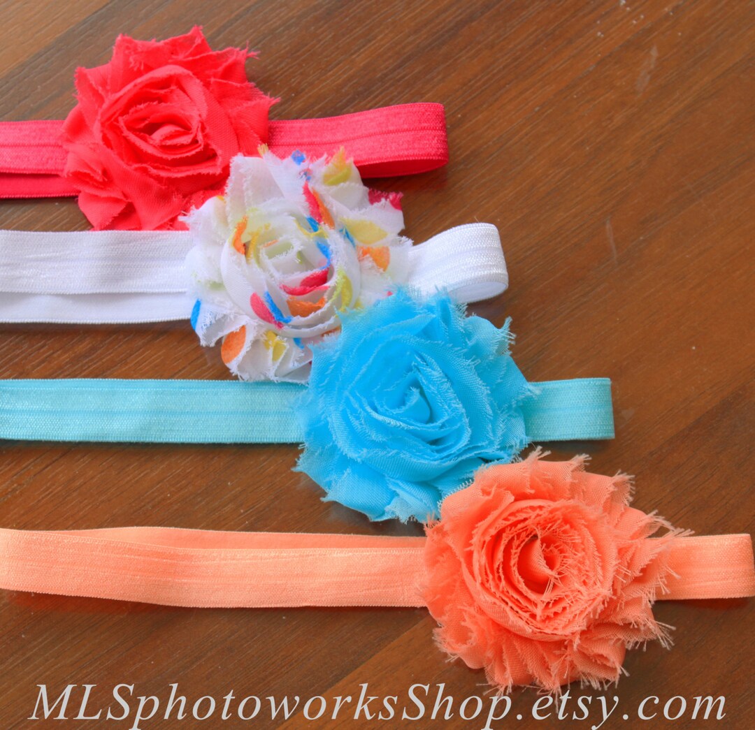 Summer Rainbow Headband Set - Baby Girl Shabby Headbands in Hot Pink ...