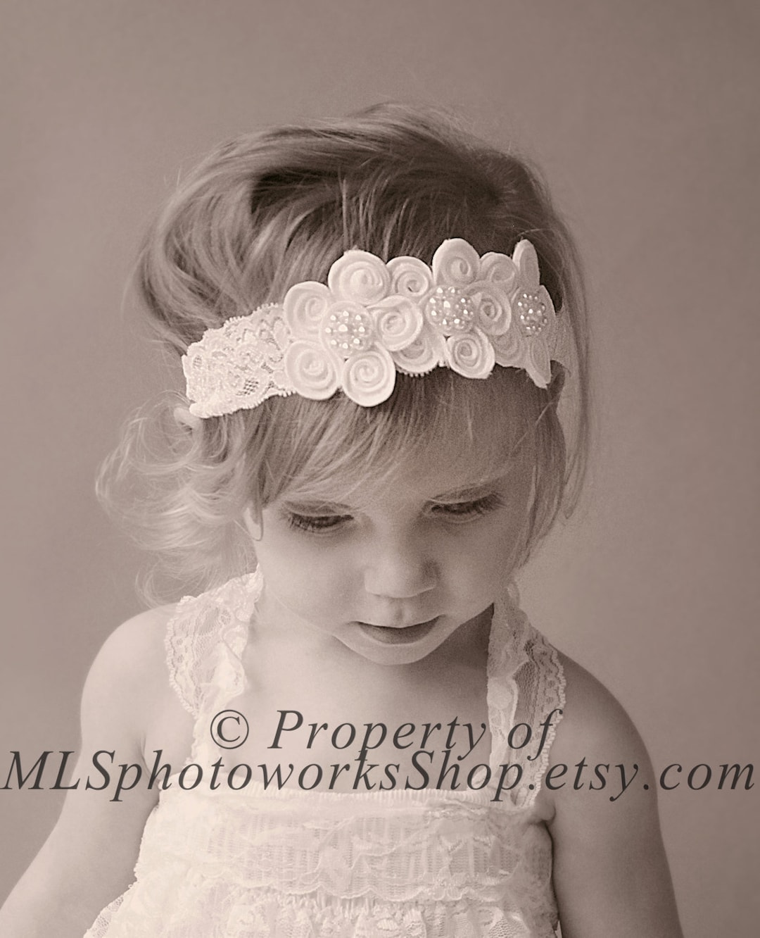 Vintage Style White Scalloped Lace Flower Headband - White Wedding ...