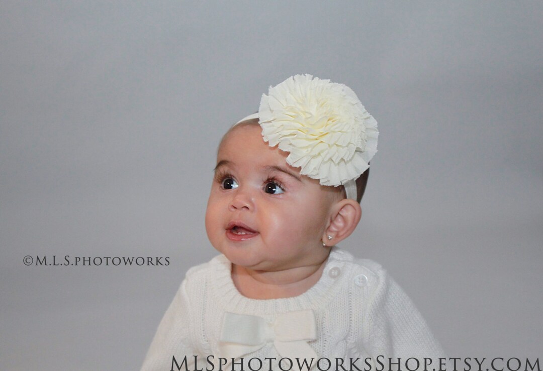 Soft Shabby Flower Swirl Puff Headband in Ivory - Baby Girl Ivory ...