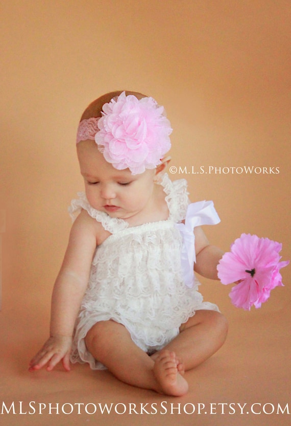 Vintage Pink Lace Rose Baby Flower Headband | Etsy