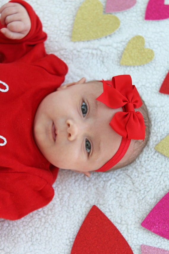 Sweet Red Baby Bow for Valentine's Newborn Headband Bows | Etsy