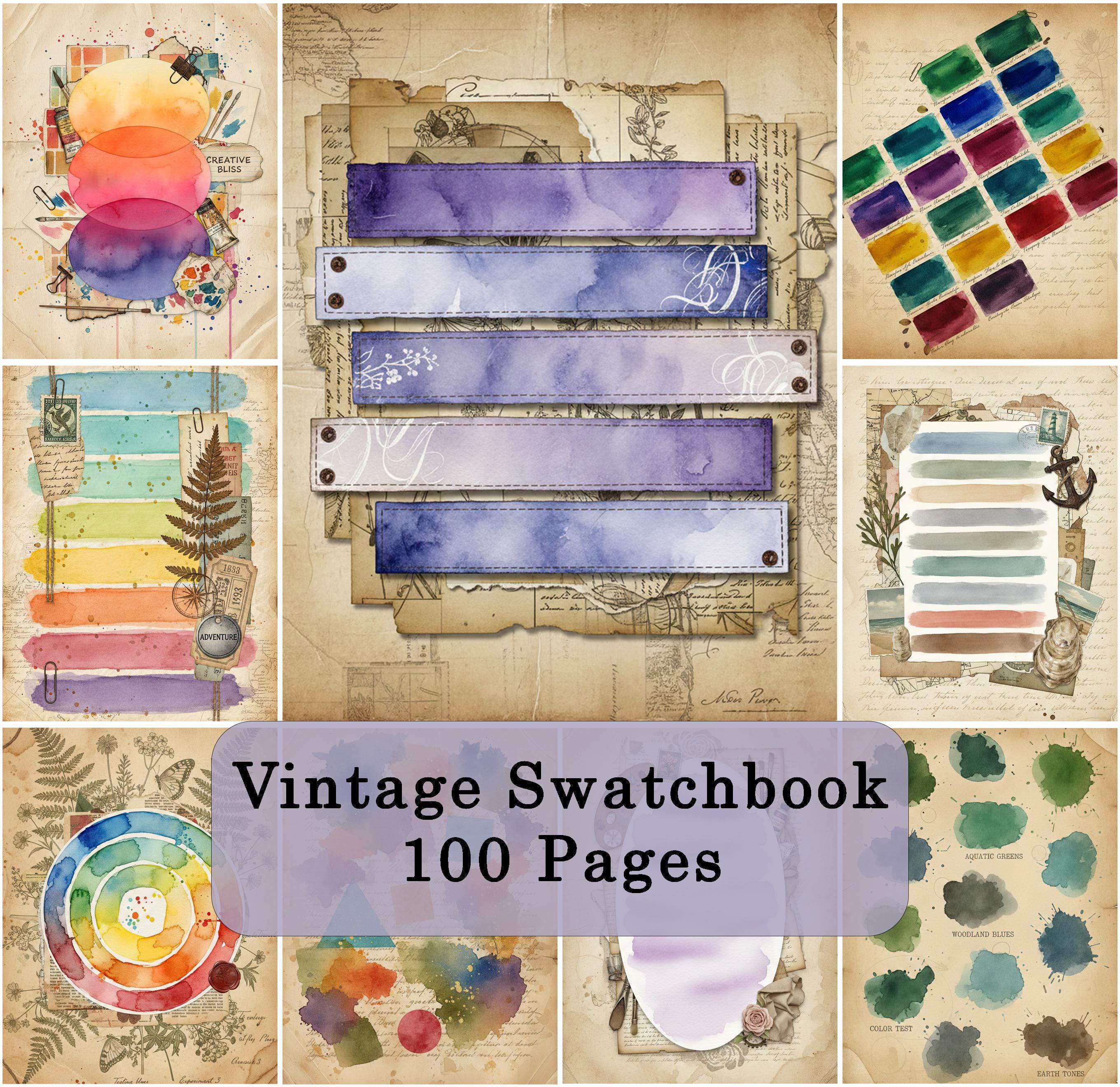 Vintage Swatchbook Junk Journal Pages – 100 Watercolor Color Palette ...