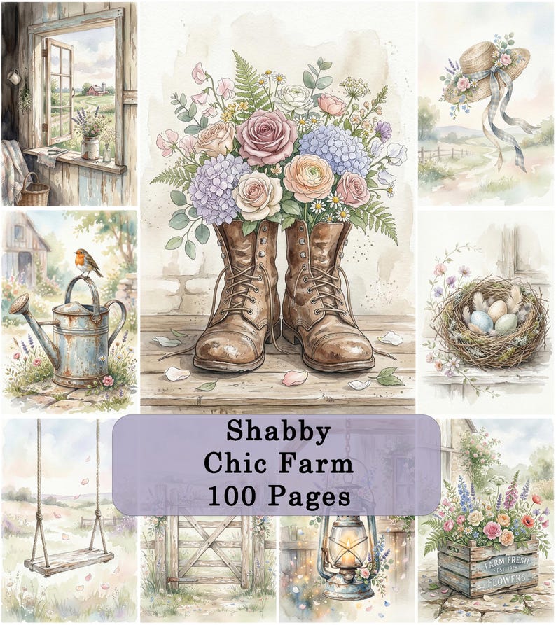 Shabby Chic Farmhouse Junk Journal Pages – 100 Vintage Printable Papers ...