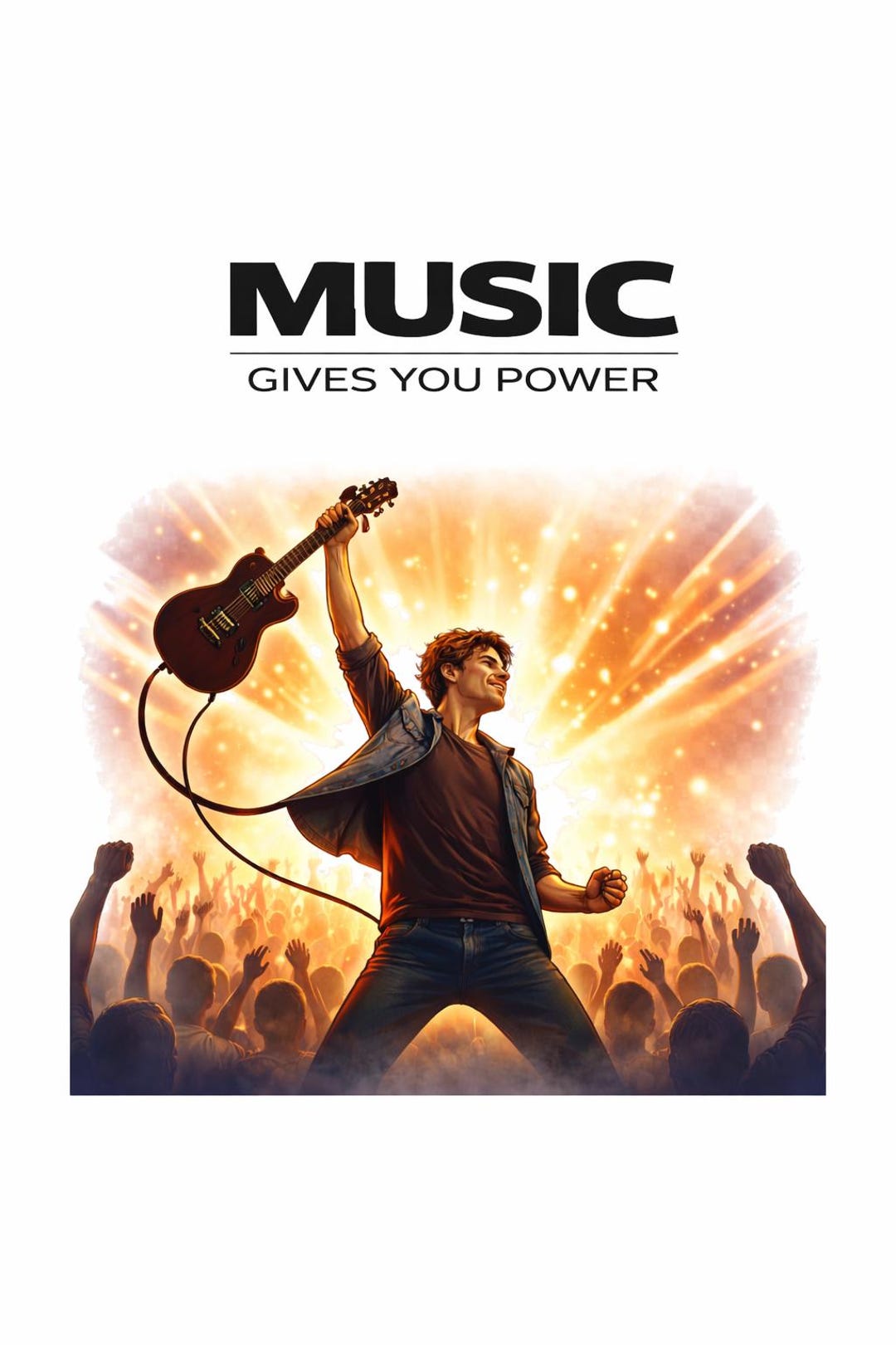 Music Gives You Power Poster, Guitar Wall Art, Rock Music Print, Music ...