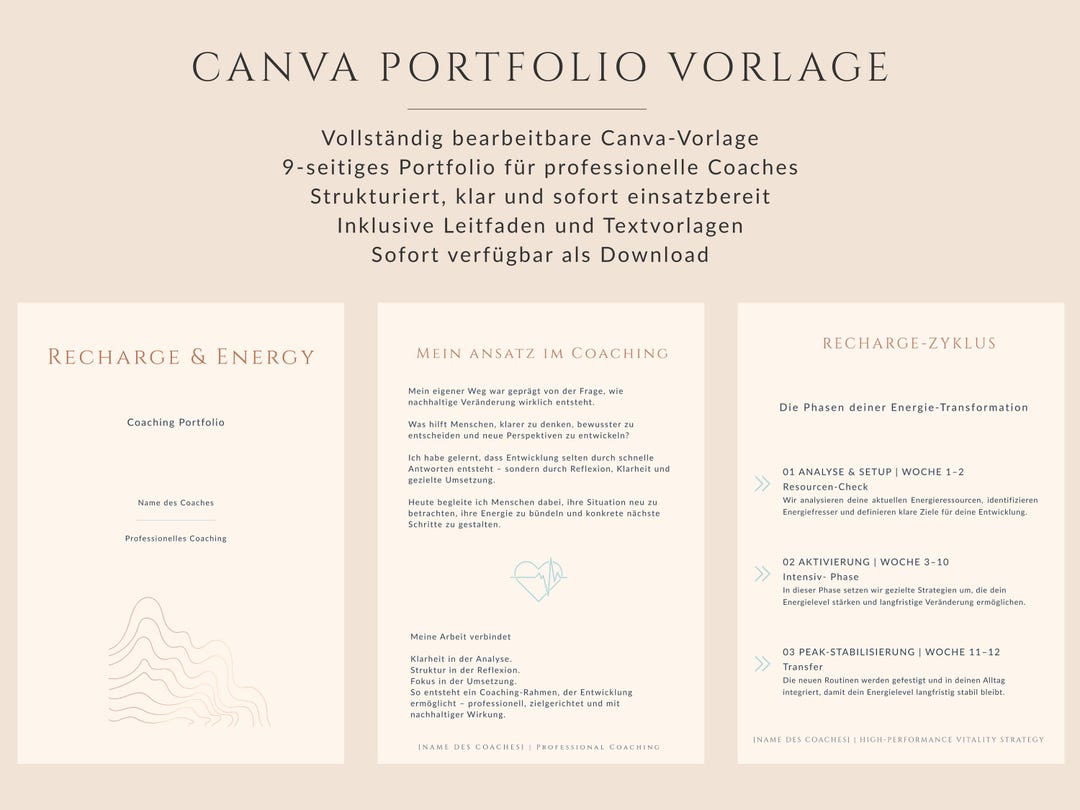 Modèle Canva pour portfolio de coaching | Portfolio de coach bien-être ...