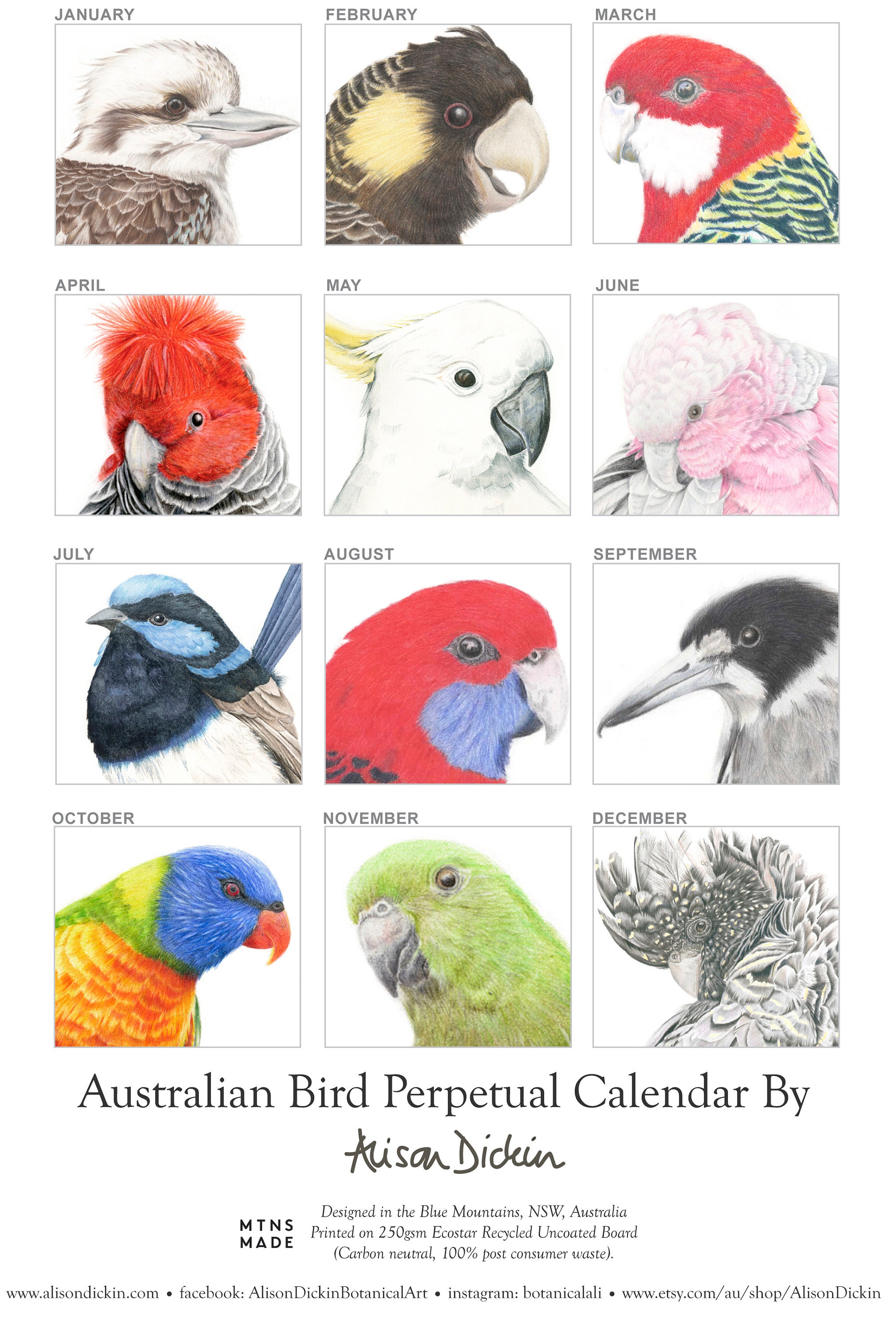 Australian Birds Perpetual Calendar - Etsy Australia