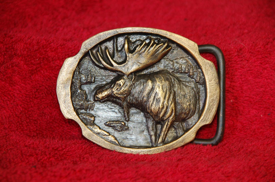 Vintage Style Moose Landscape Belt Buckle – Solid Cast Brass, Hunter ...