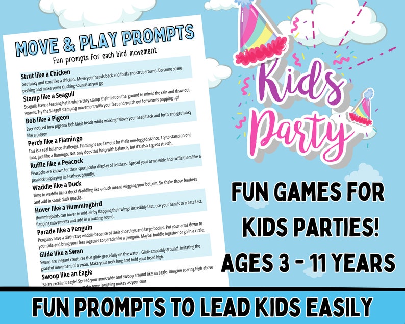 Bird Themed Move and Play Games and Cards | Kids Party Printable ...