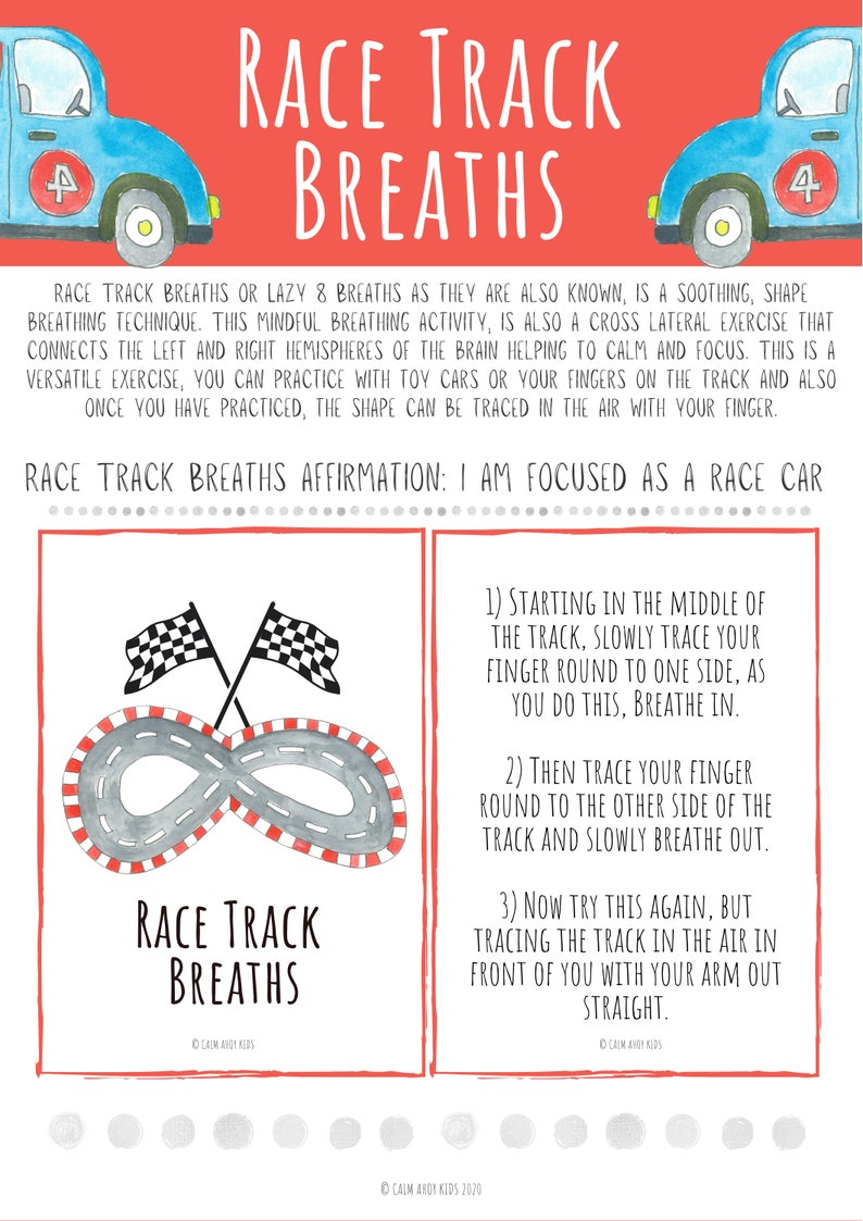 Race Track Breaths Poster: Kids Mindful Breathing Exercise (printable ...