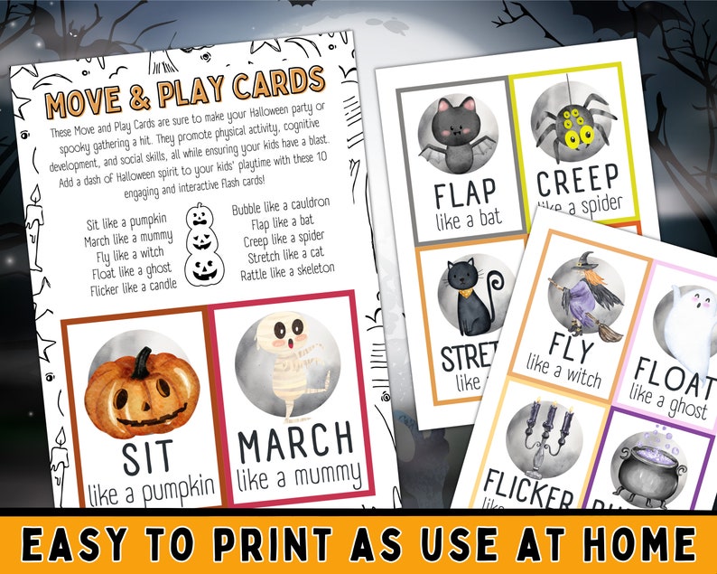 Halloween Move and Play Printable Mindful Movement Cards and Games for ...