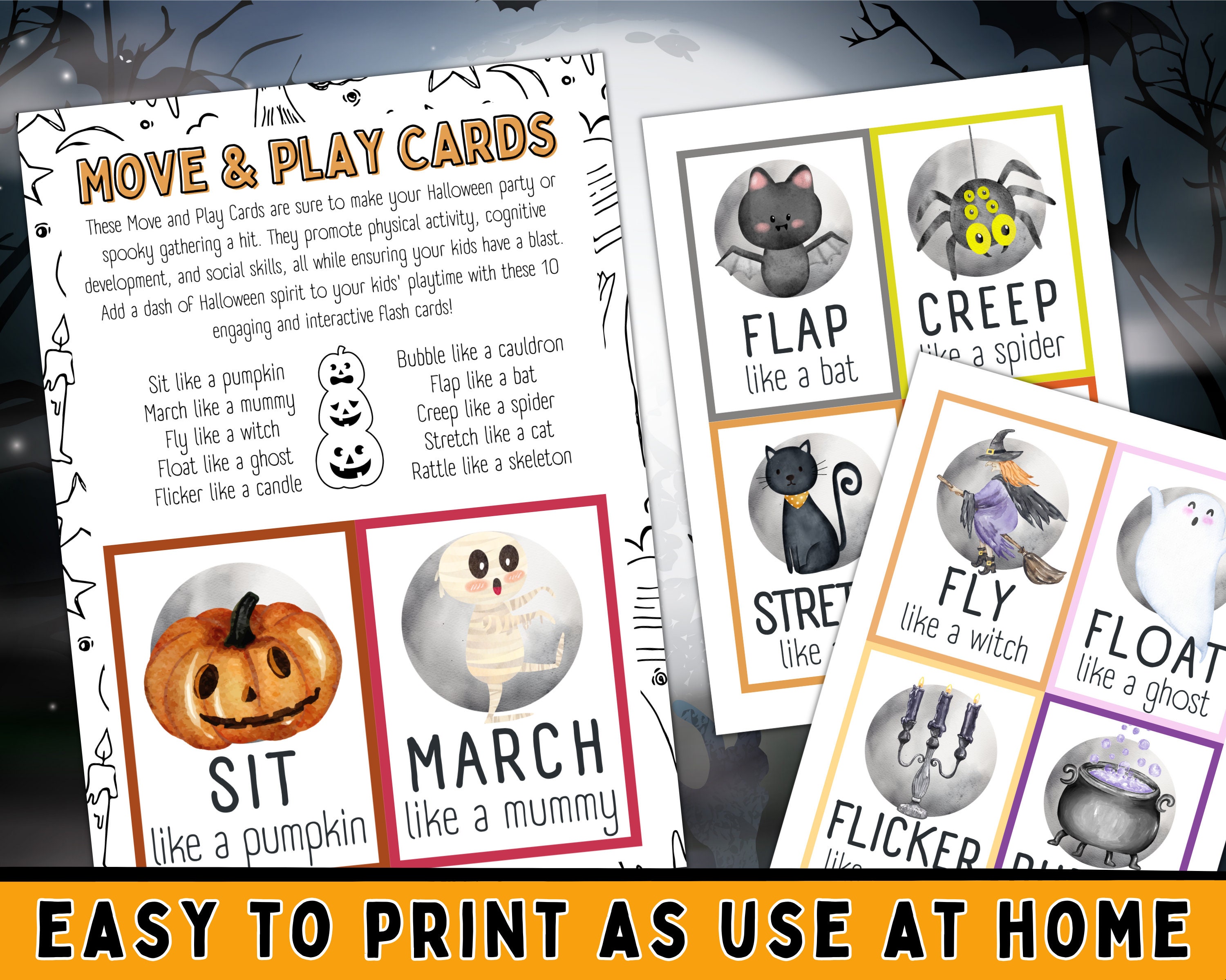 Halloween Move and Play Printable Mindful Movement Cards and Games for ...