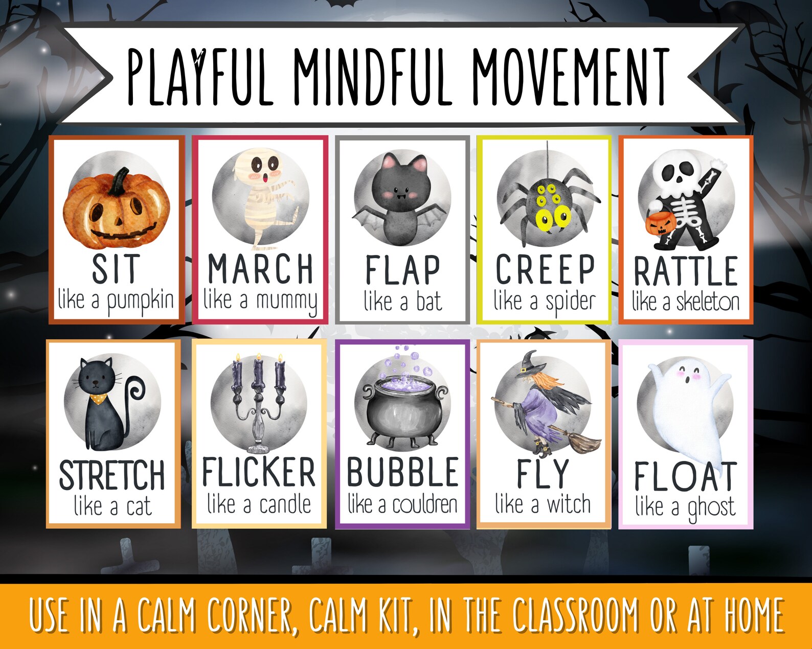 Halloween Move and Play Printable Mindful Movement Cards and Games for ...