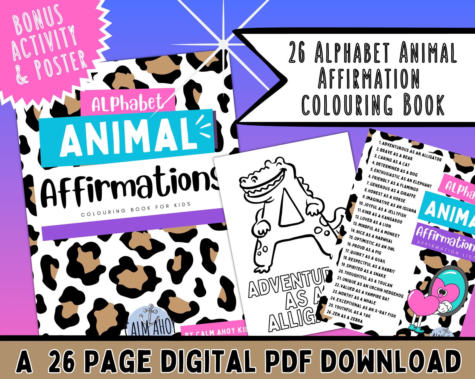 Alphabet Animal Affirmations Printable Colouring Book and Poster for ...