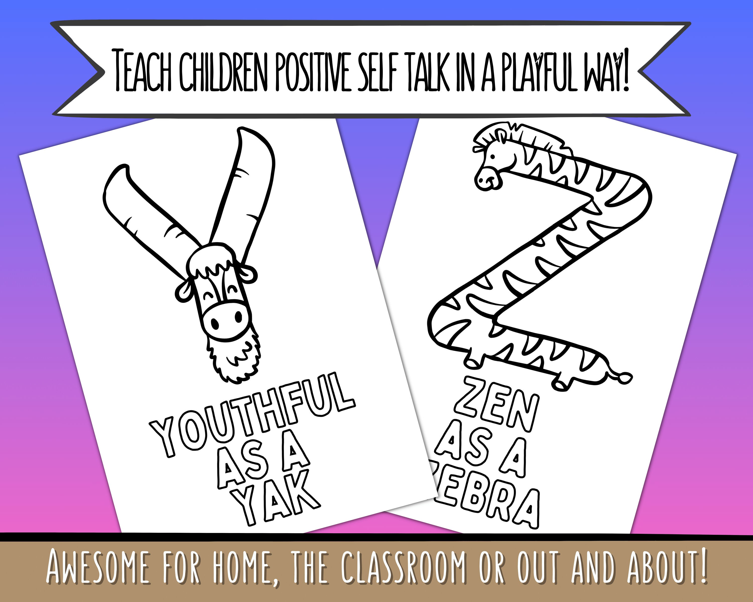 Alphabet Animal Affirmations Printable Colouring Book and Poster for ...