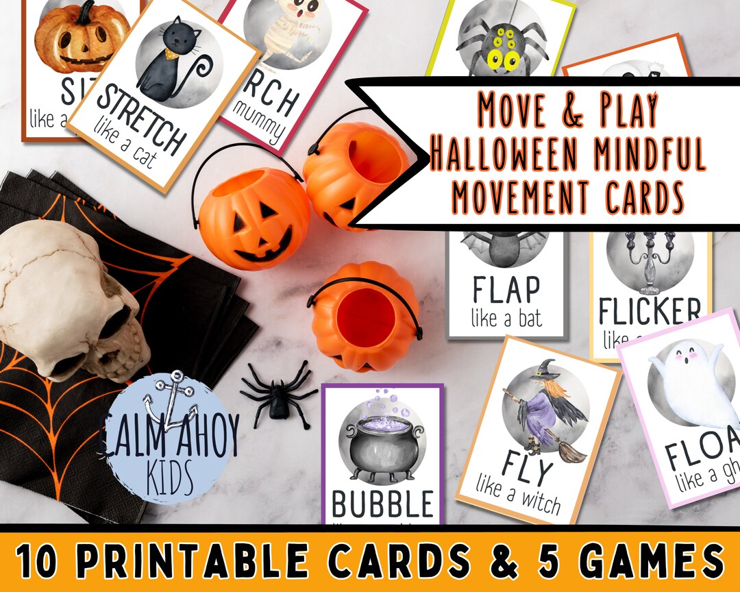 Halloween Move and Play Printable Mindful Movement Cards and Games for ...