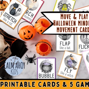Halloween Move and Play Printable Mindful Movement Cards and Games for ...