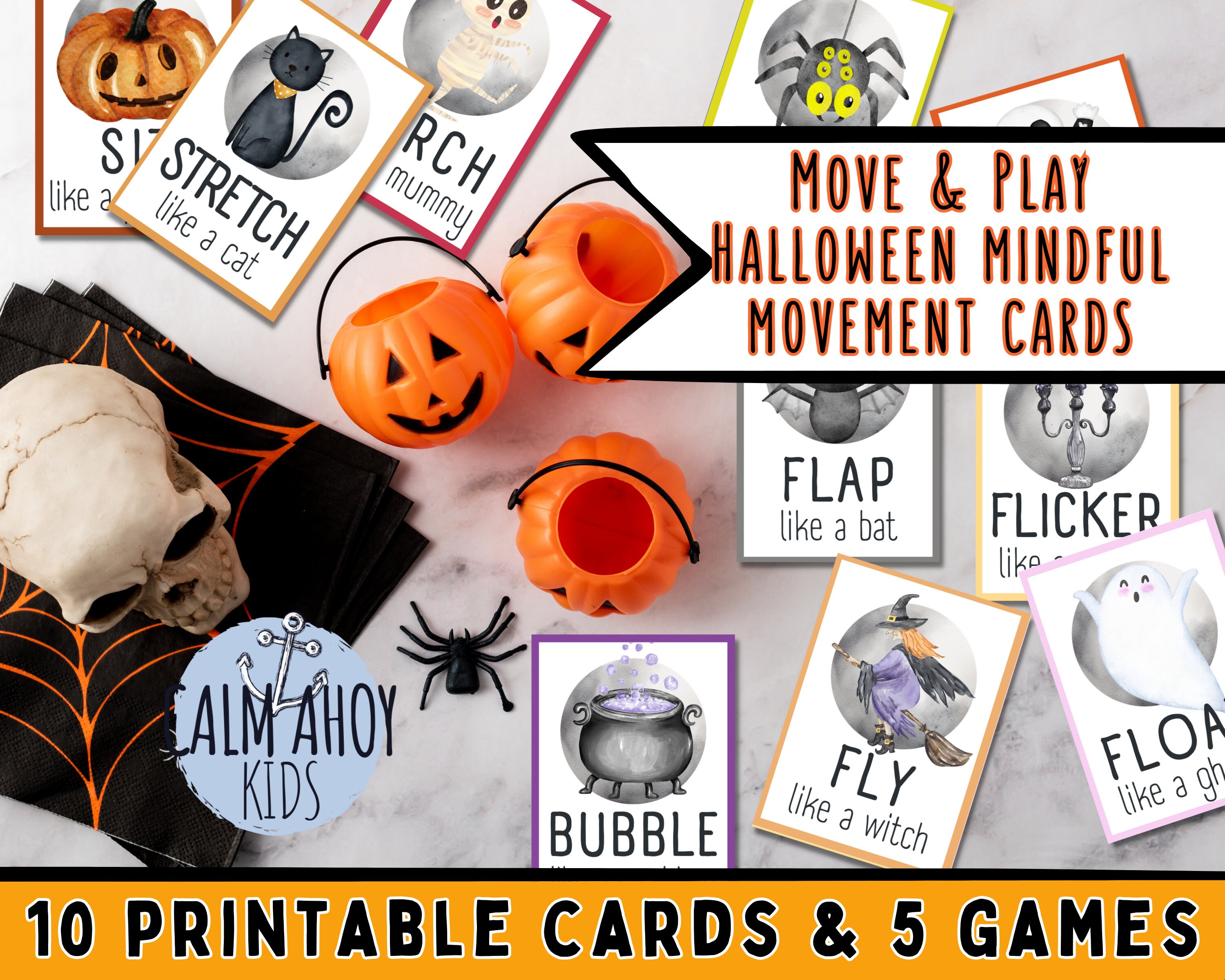 Halloween Move and Play Printable Mindful Movement Cards and Games for ...