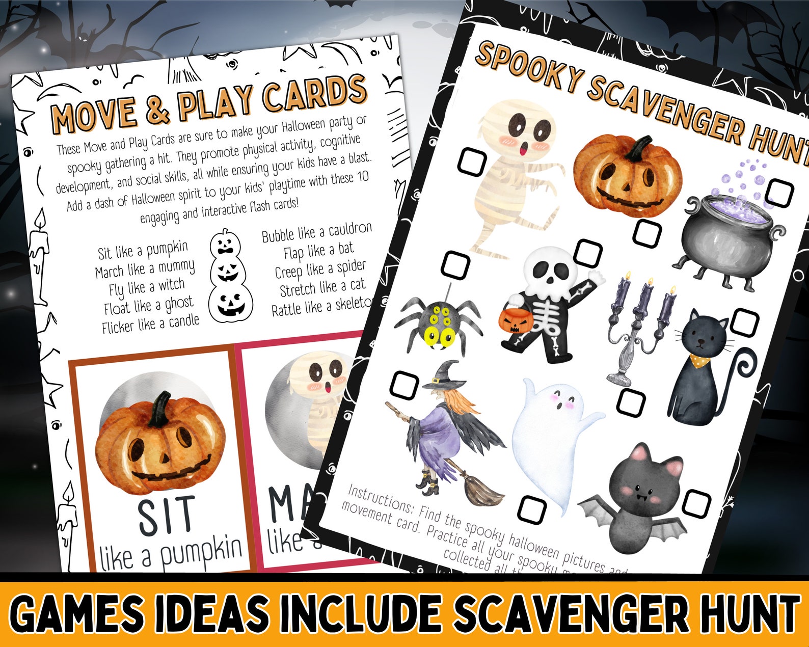 Halloween Move and Play Printable Mindful Movement Cards and Games for ...