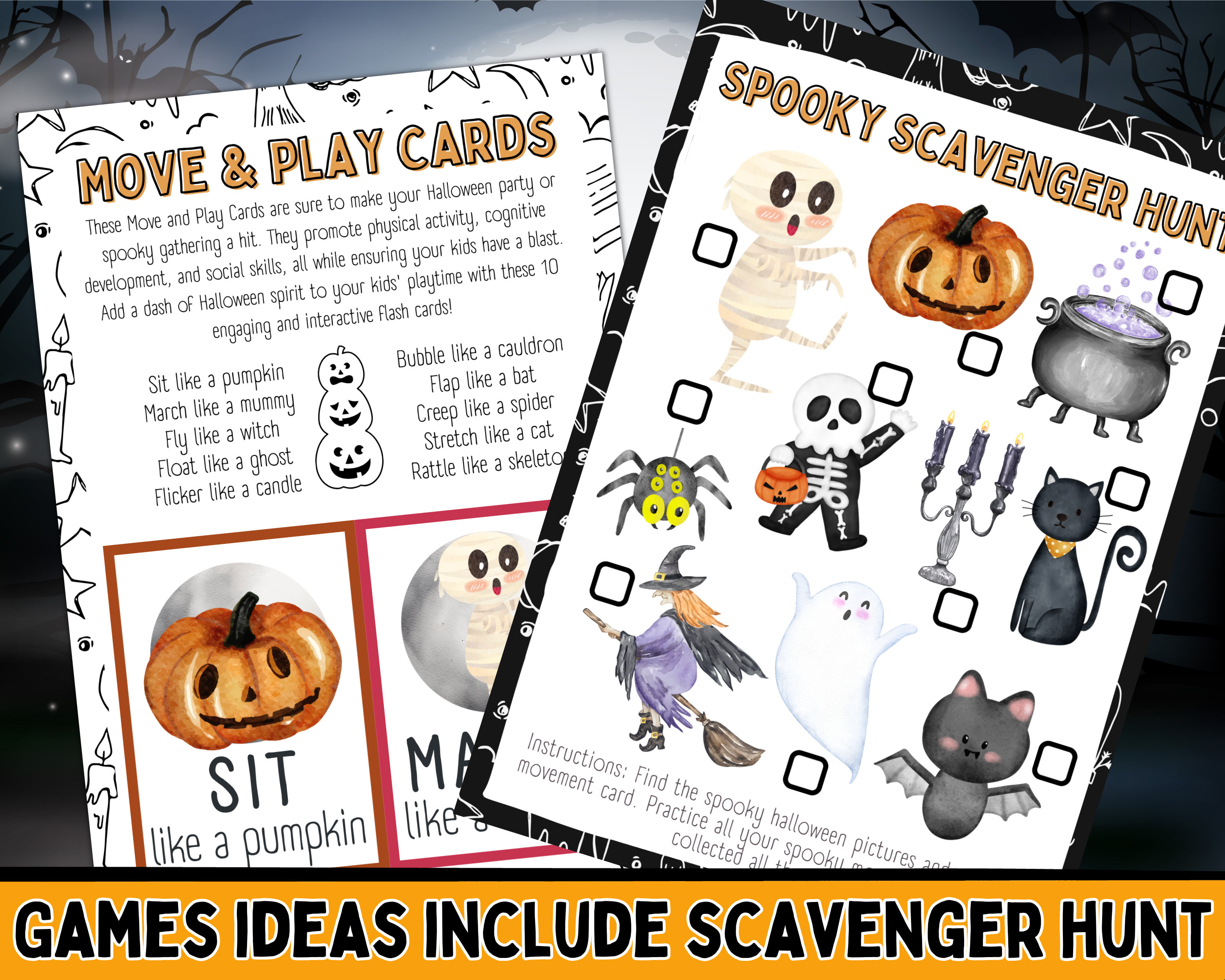 Halloween Move and Play Printable Mindful Movement Cards and Games for ...