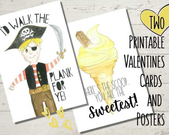 Printable Cute Pirate and Ice Cream Valentines Cards for | Etsy