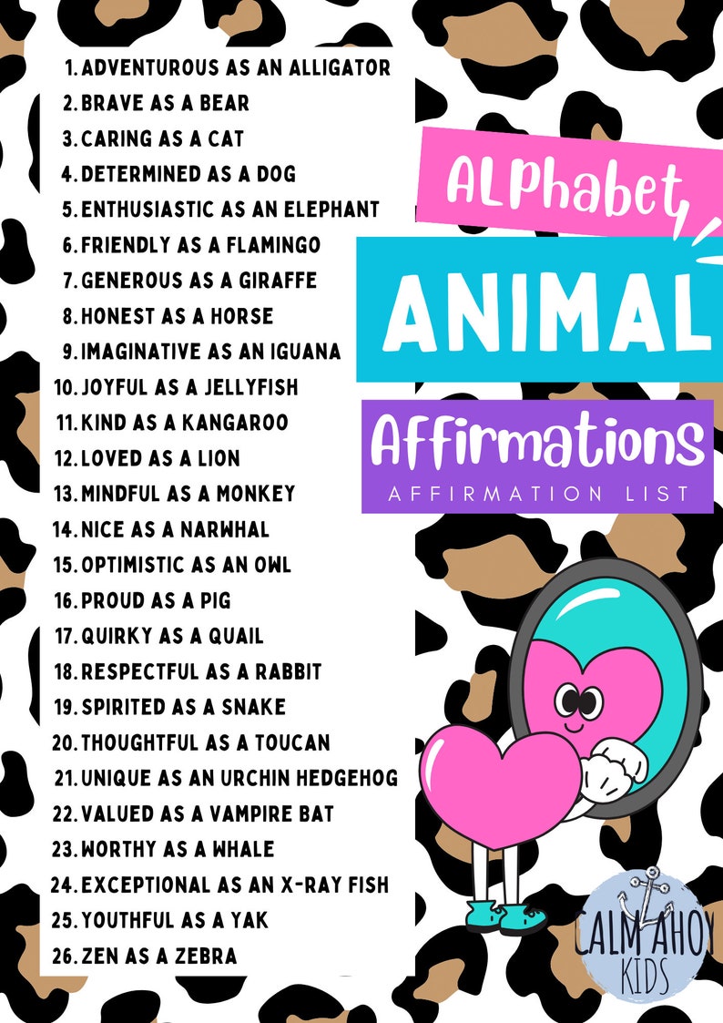 Alphabet Animal Affirmations Printable Colouring Book and Poster for ...