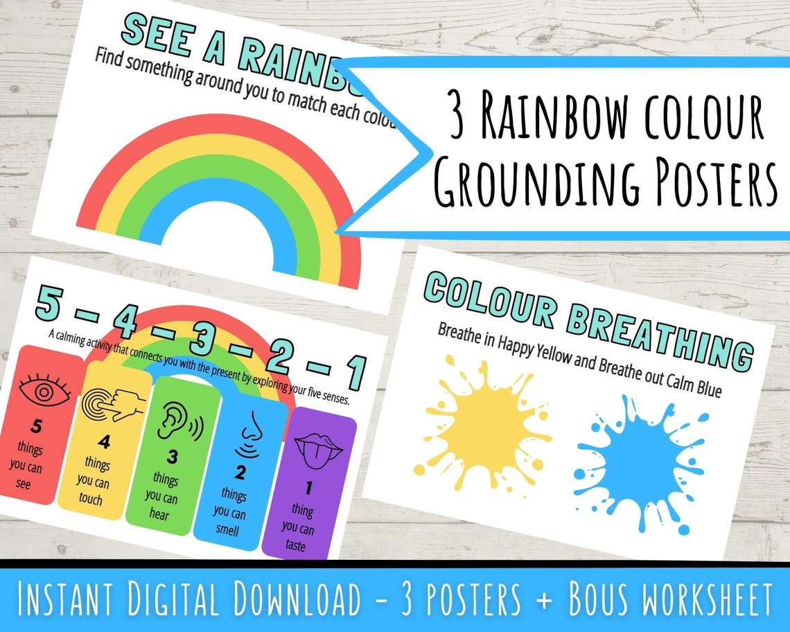 Grounding Activity Posters for Anxiety and Stress | Breathing Exercises ...